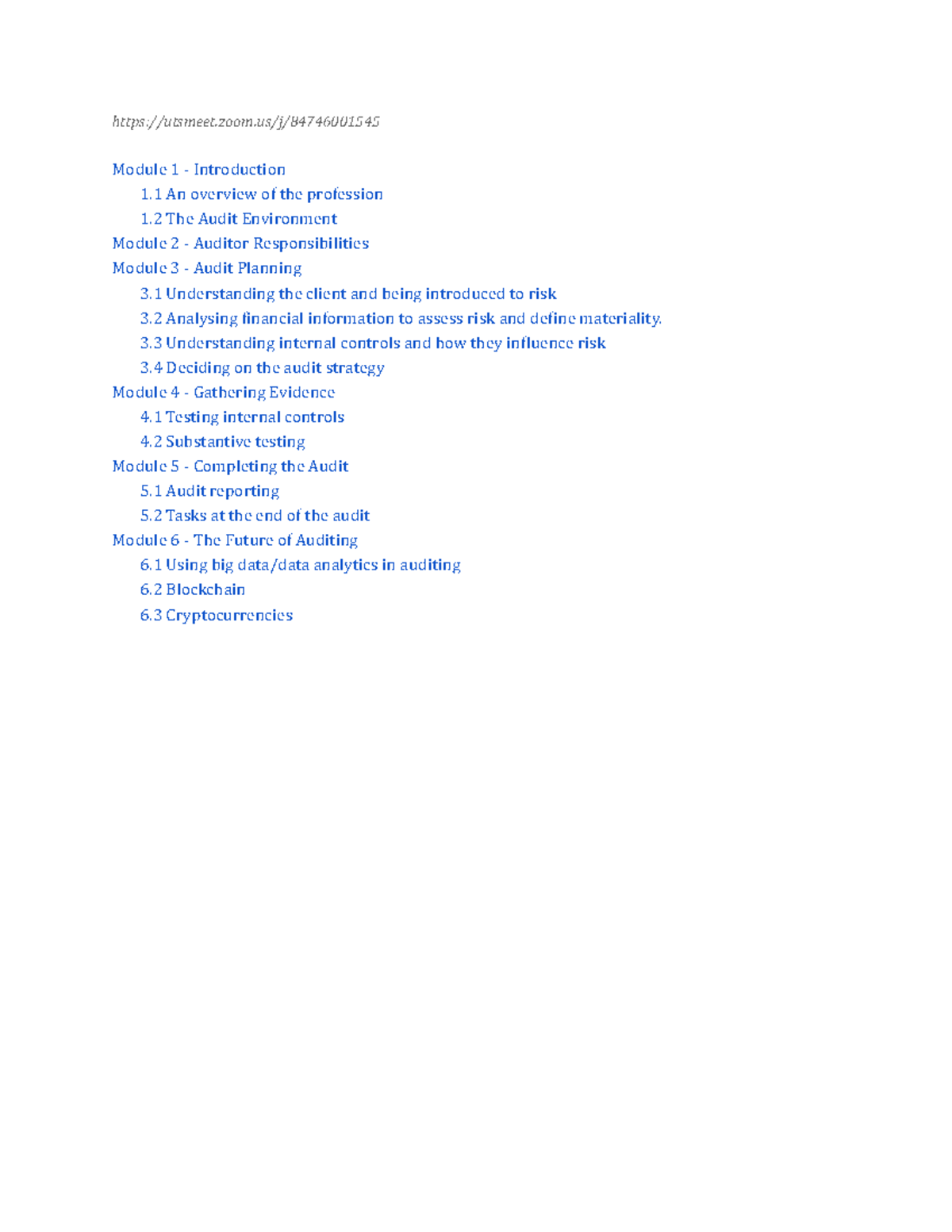 ASA Notes - Modules 1-3 - utsmeet.zoom/j/ Module 1 - Introduction 1 An ...