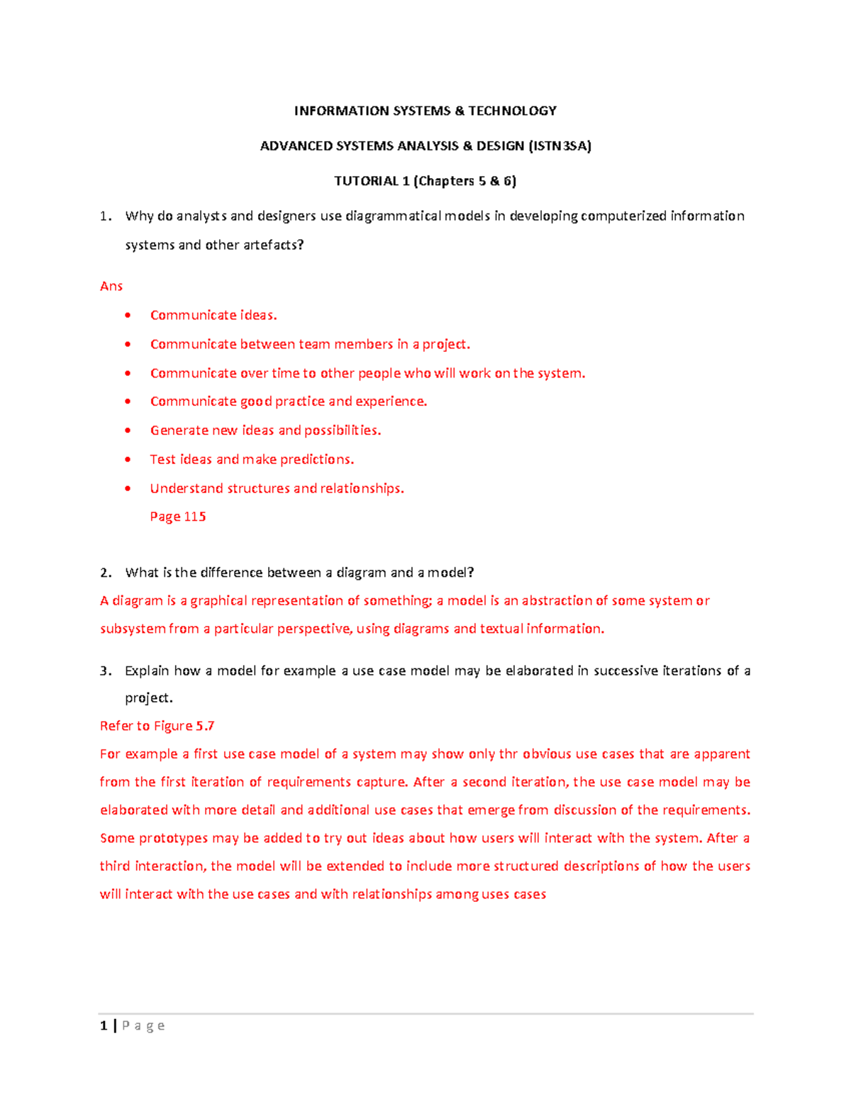 ISTN3SA Tutorial 1 Solution - INFORMATION SYSTEMS & TECHNOLOGY ADVANCED ...