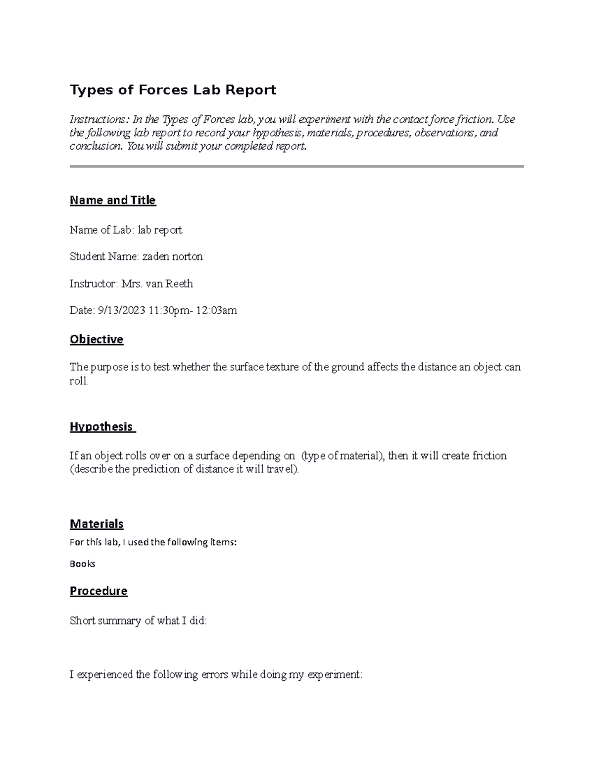 Types of forces lab report - Types of Forces Lab Report Instructions ...