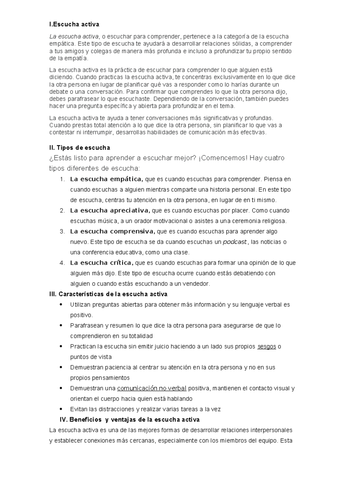 Ficha tecnica Escucha Activa 2° - I activa La escucha activa, o ...