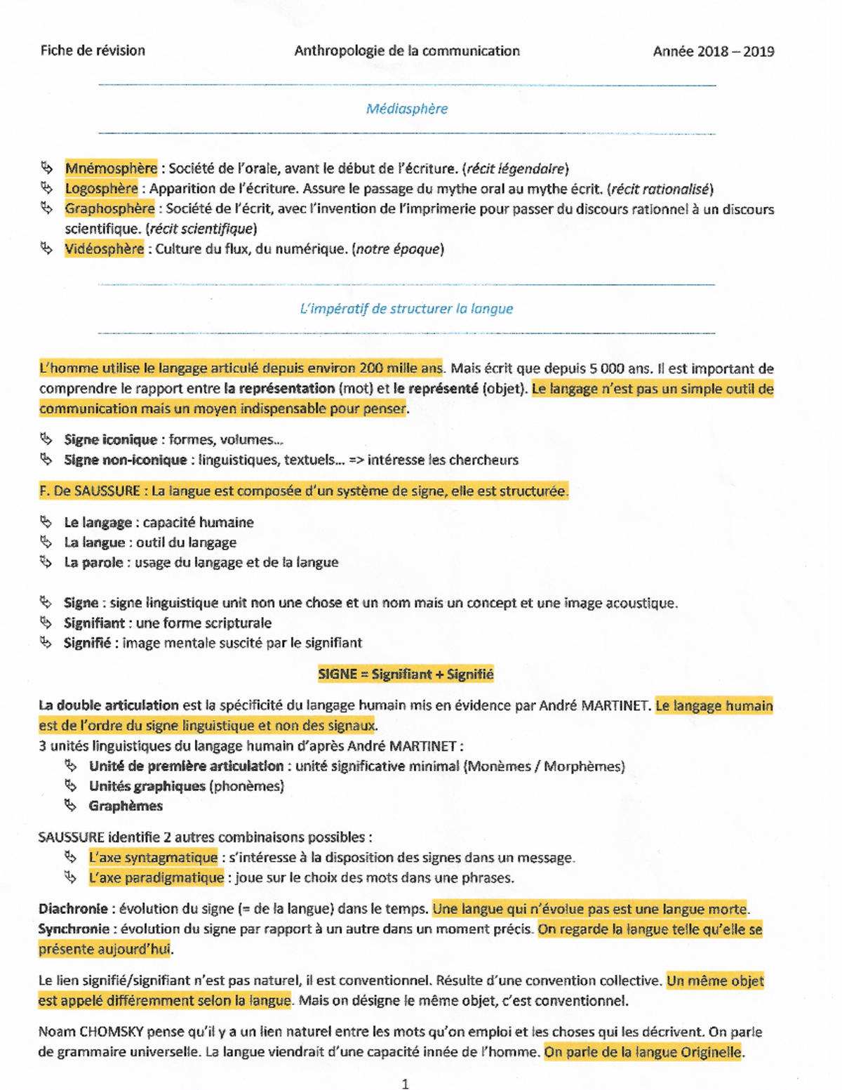 Anthropologie de la communication - Warning: TT: undefined function: 32 Fiche de révision - Studocu