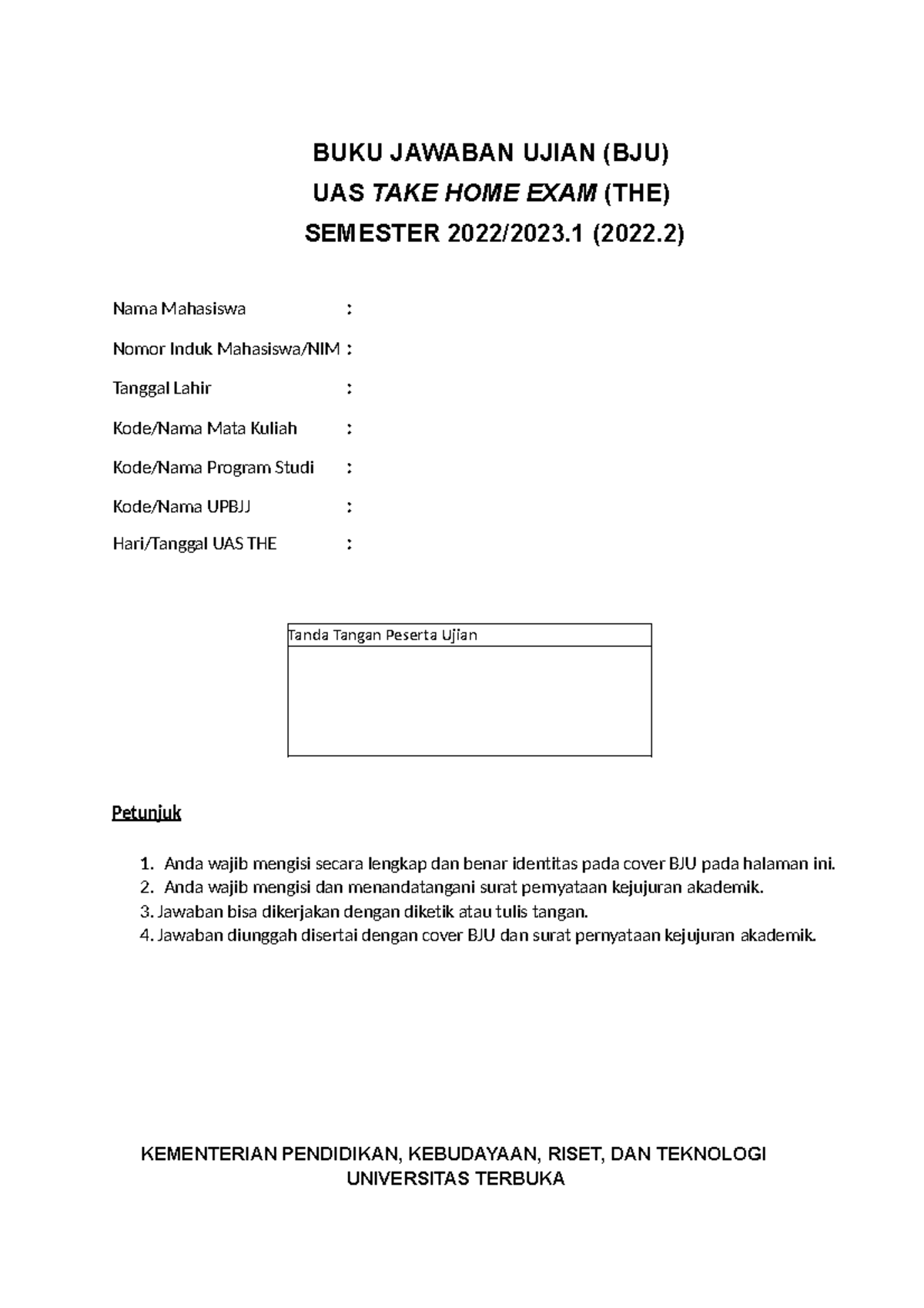BJU OK - qsq - Tanda Tangan Peserta Ujian BUKU JAWABAN UJIAN (BJU) UAS ...