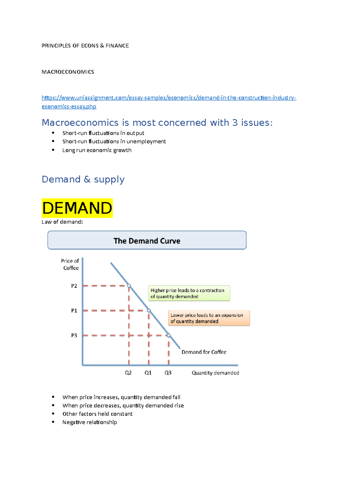 notes for supply & demand - principle of economics & finance - Studocu
