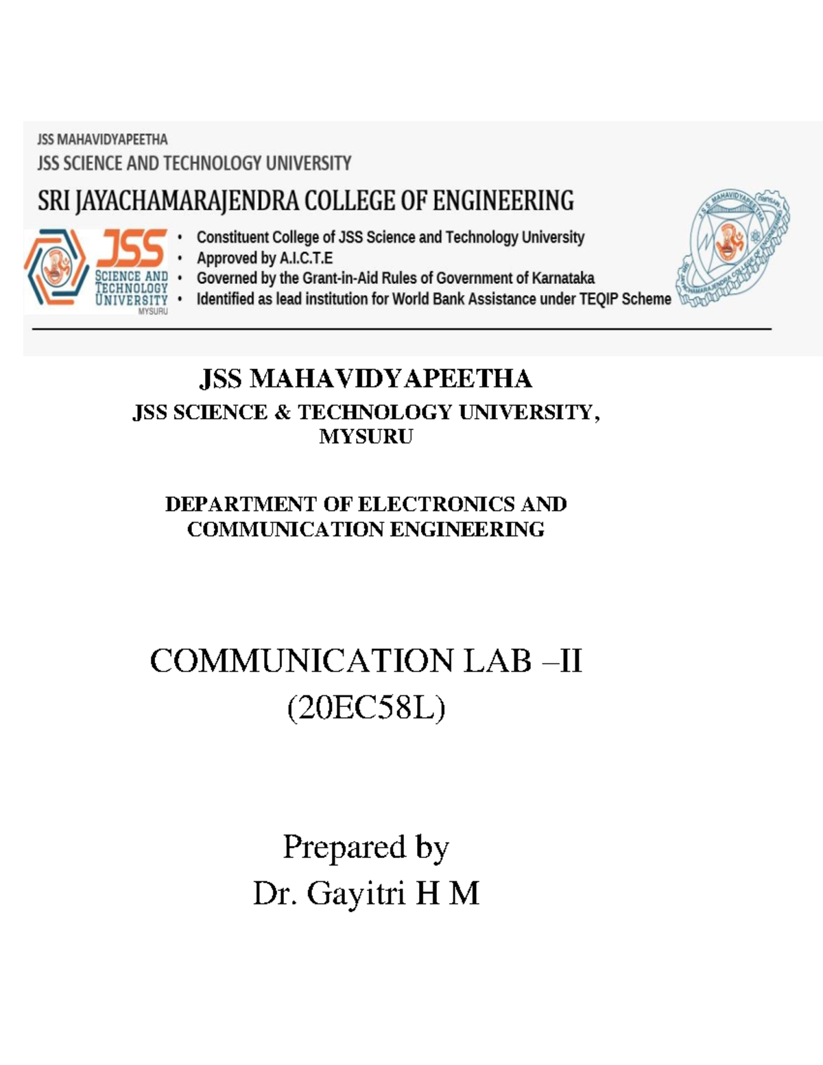 Comm lab II CAM with manual 20EC58L 1 - JSS MAHAVIDYAPEETHA JSS SCIENCE ...