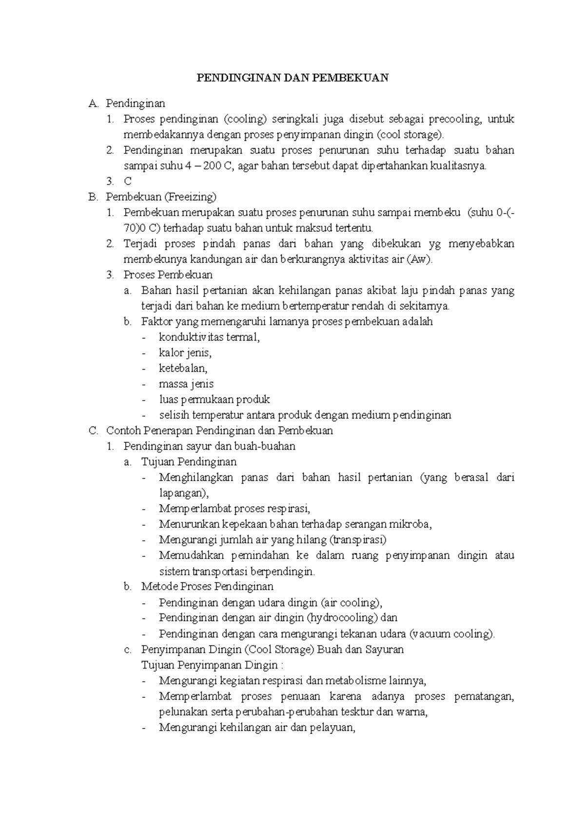 Pendinginan DAN Pembekuan - PENDINGINAN DAN PEMBEKUAN A. Pendinginan 1 ...