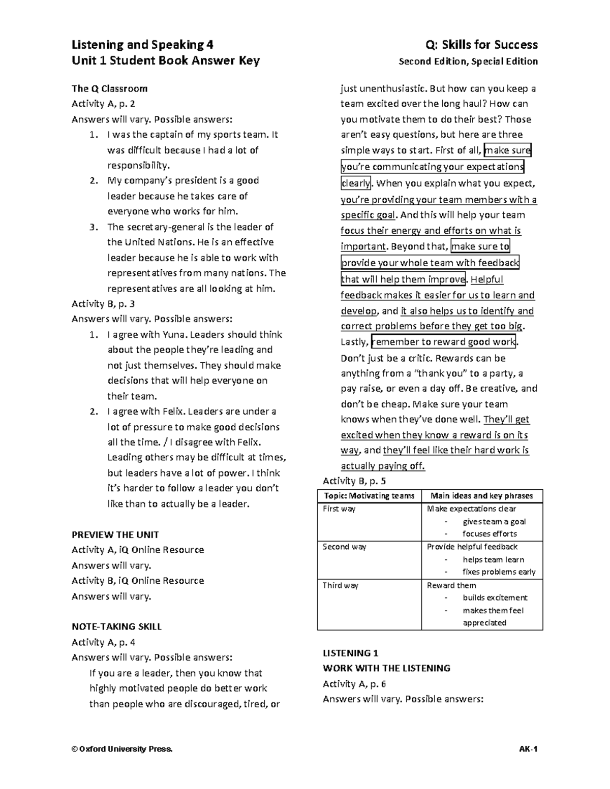 604683621 Listening and Speaking 4 answer key - Unit 1 Student Book ...