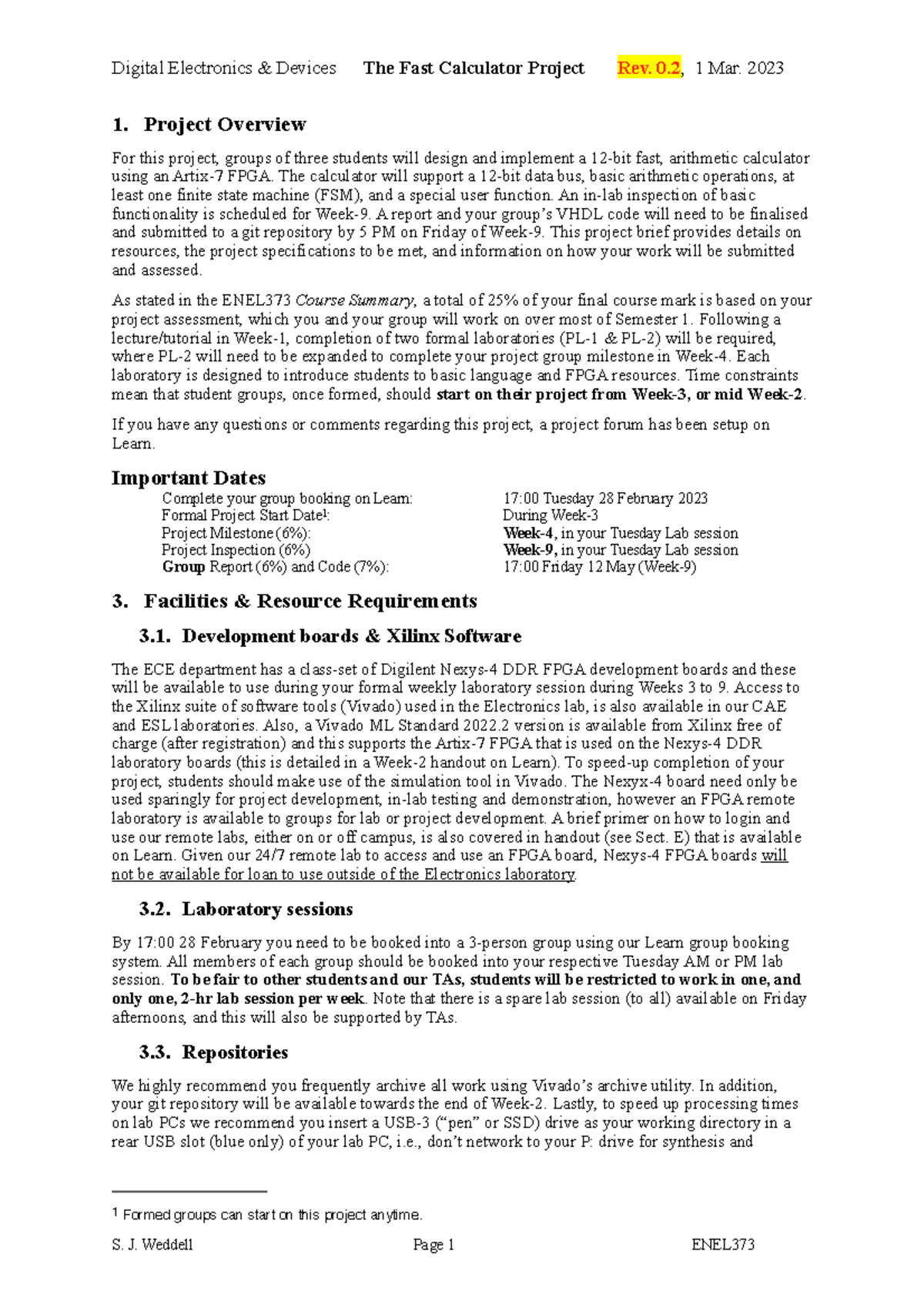 ENEL373 Project Specification (Final) v.0.2 (note changes to the ...