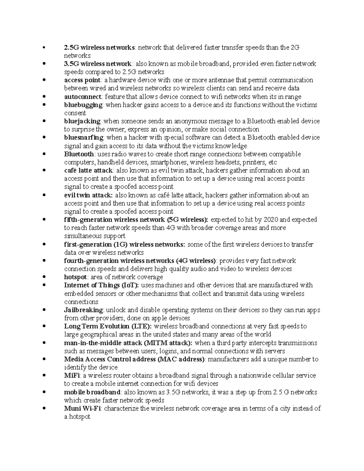 Week 7 Key Terms - 2 wireless networks: network that delivered faster ...