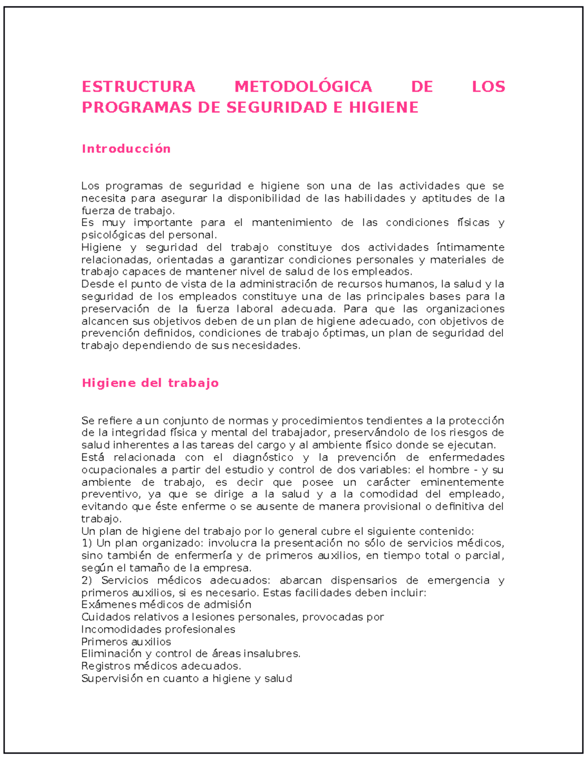 Estructura Metodologica DE LOS Programas - ESTRUCTURA METODOLÓGICA DE LOS PROGRAMAS DE SEGURIDAD ...