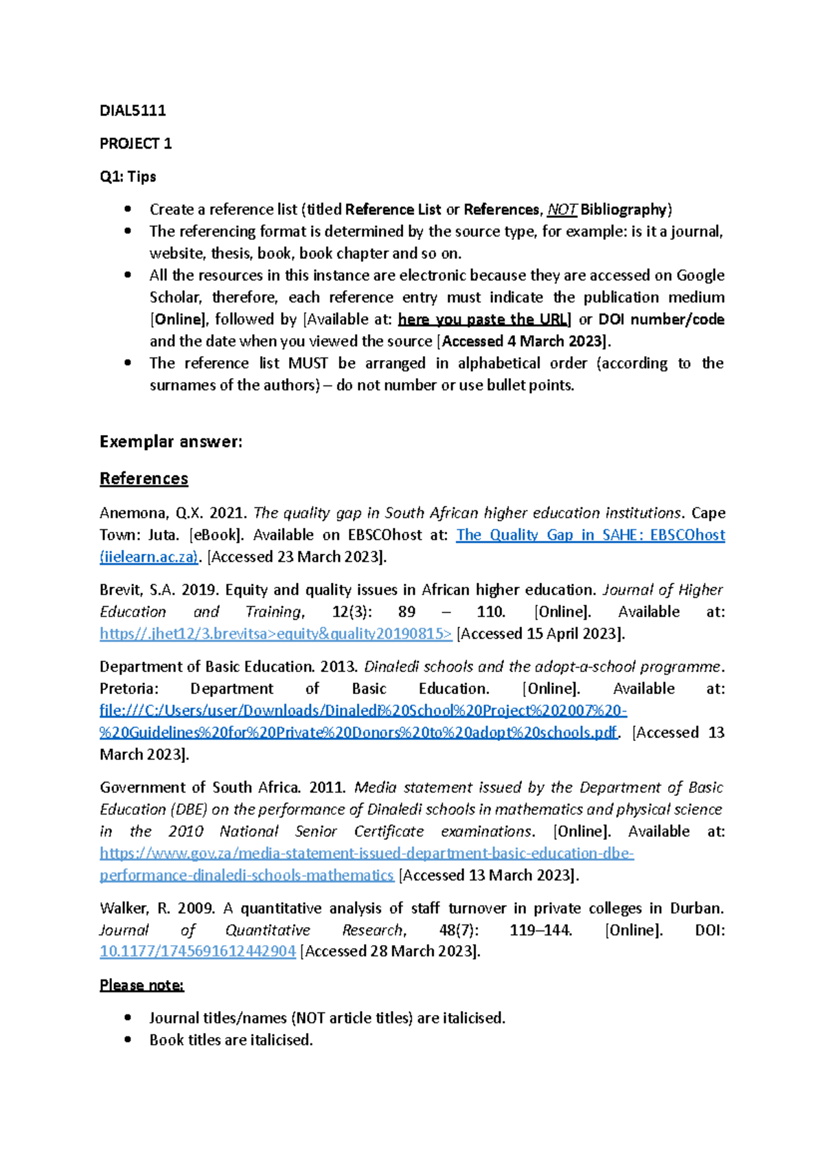 DIAL5111 Project 1 Tips - DIAL PROJECT 1 Q1: Tips Create a reference ...