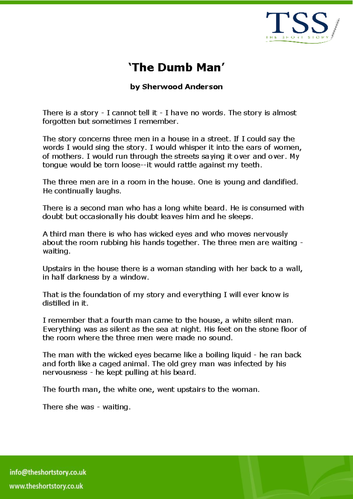 Short stories Sherwood Anderson The Dumb Man - ‘The Dumb Man’ by ...