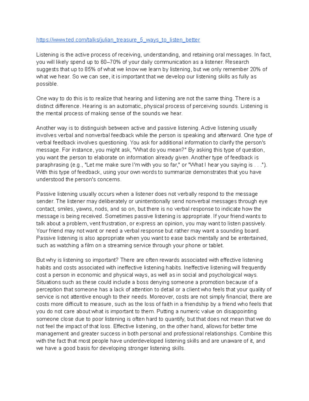 5 Ways To Listen Better (Module 2 Lecture Notes) - ted/talks/julian ...