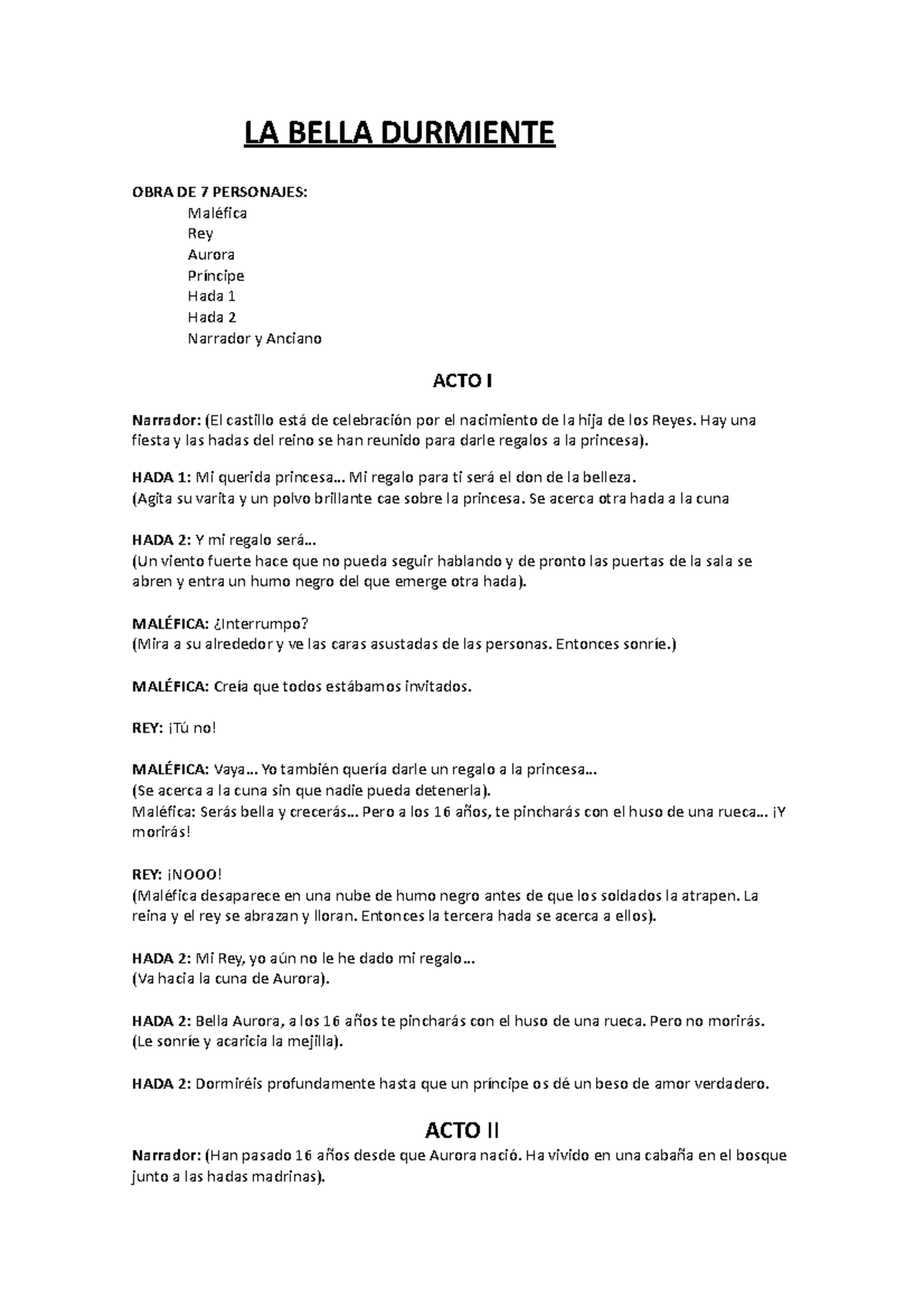 LA Bella Durmiente - Cuento - LA BELLA DURMIENTE OBRA DE 7 PERSONAJES ...