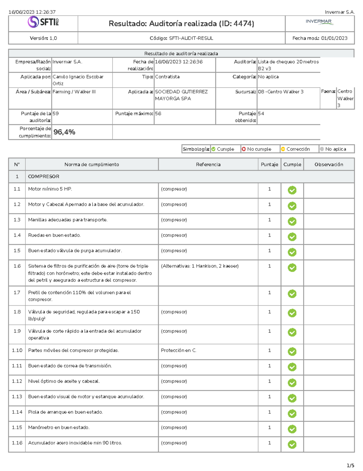 Auditoria resultado 4474 - Simbología: Cumple No cumple Corrección No ...