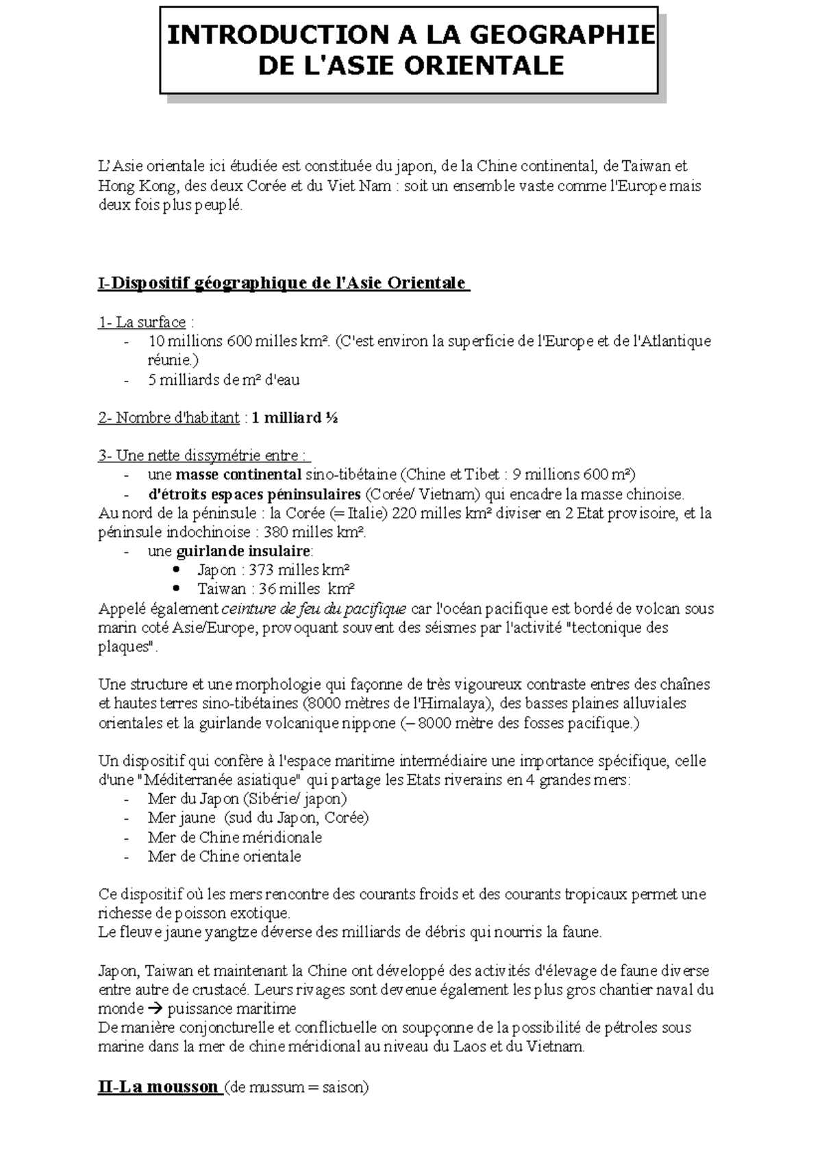 Geographie asie - INTRODUCTION A LA GEOGRAPHIE DE L'ASIE ORIENTALE L ...