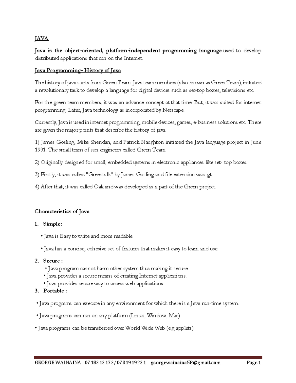 Java Basics Notes Java Java Is The Object Oriented Platform Independent Programming