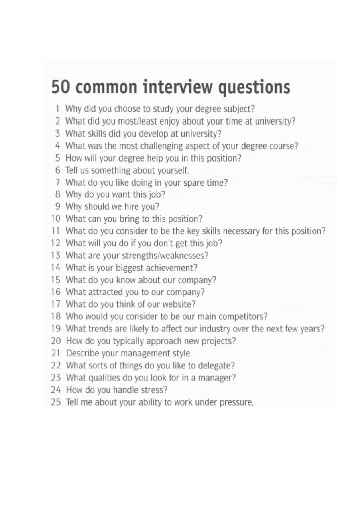 Common Job Interview questions - Gazdálkodási szaknyelv A - Studocu