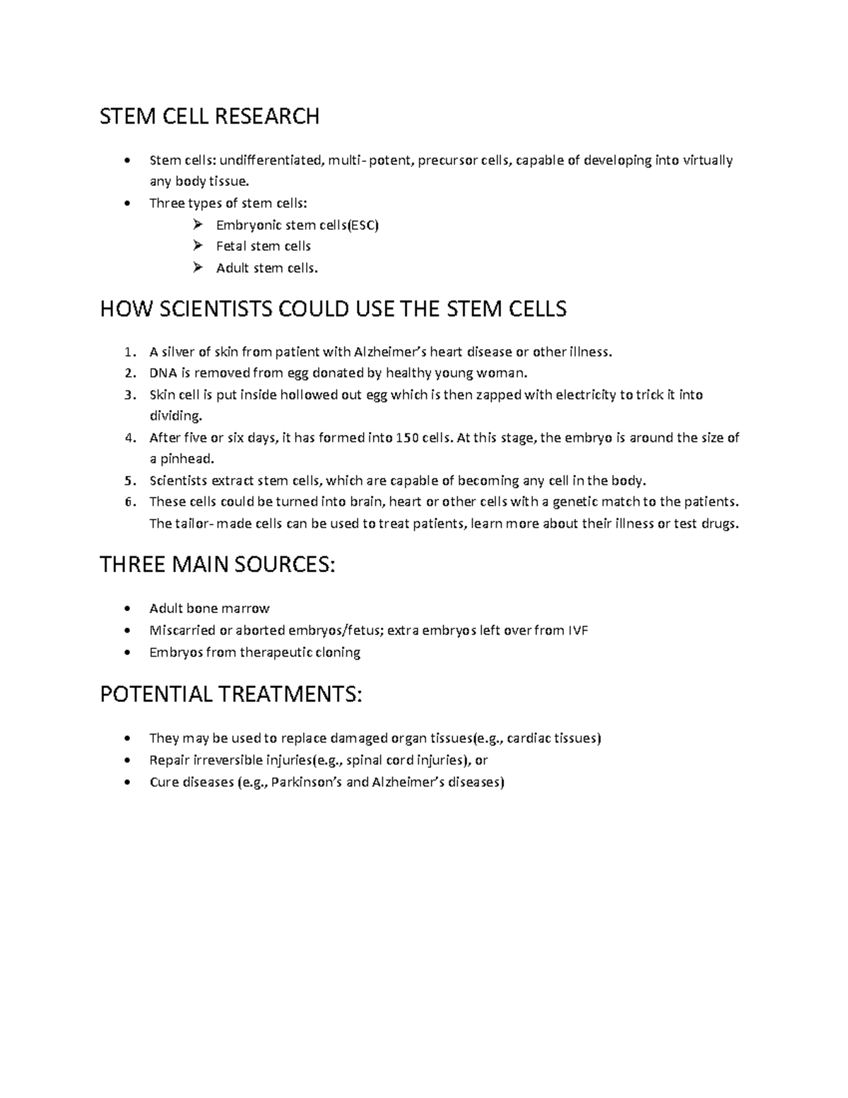 STEM CELL Research - lecture notes - STEM CELL RESEARCH Stem cells ...
