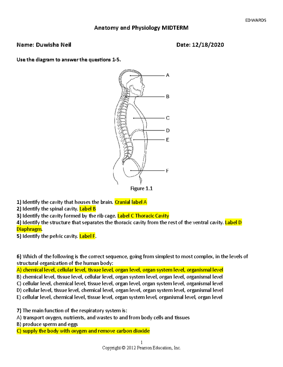 Anatomy AND Physiolgy Midterm - EDWARDS Anatomy and Physiology MIDTERM ...