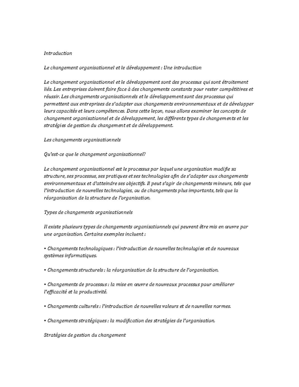 Organizational Change and Development note study - Introduction Le ...