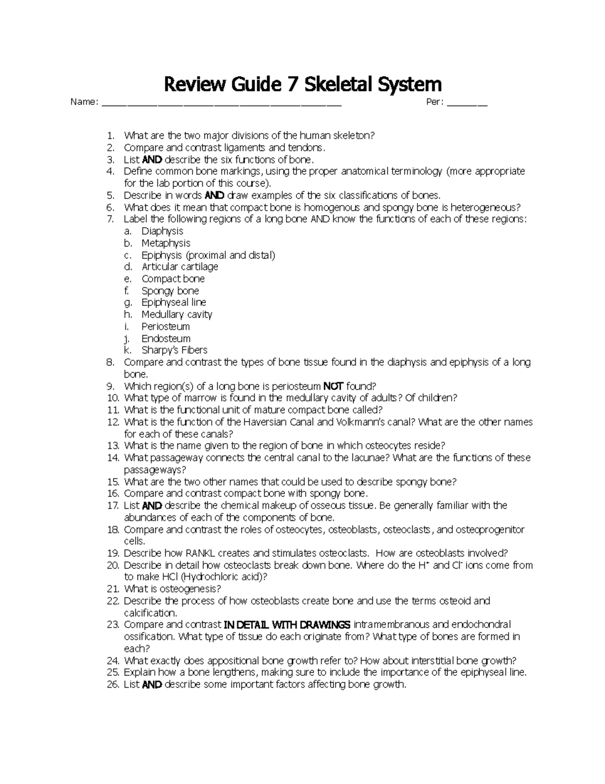 Review Guide 7 Skeletal System - Review Guide 7 Skeletal System Name ...
