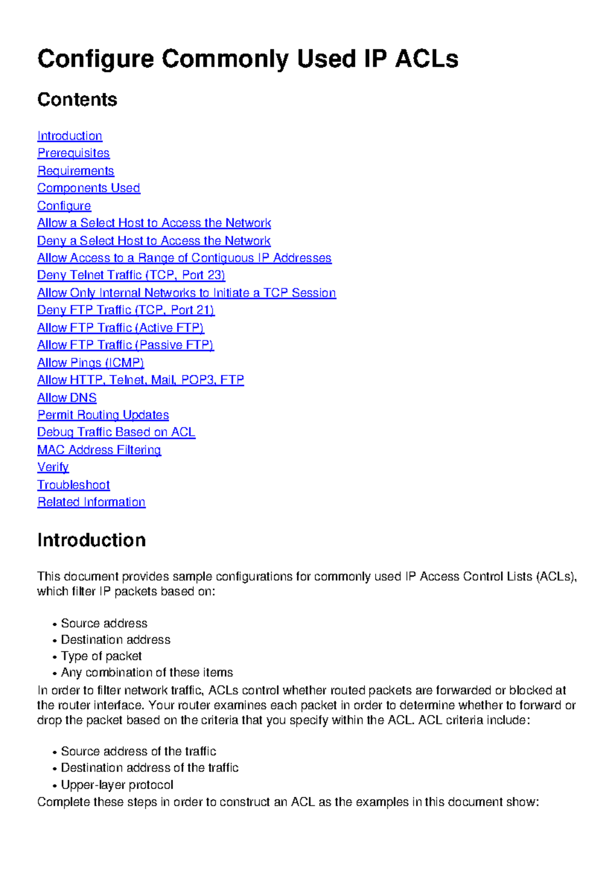 ACL Samples - Configure Commonly Used IP ACLs Contents Introduction ...