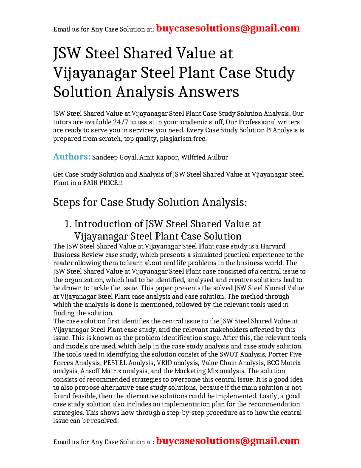 Case Solution JSW Steel Shared Value at Vijayanagar Steel Plant - JSW ...