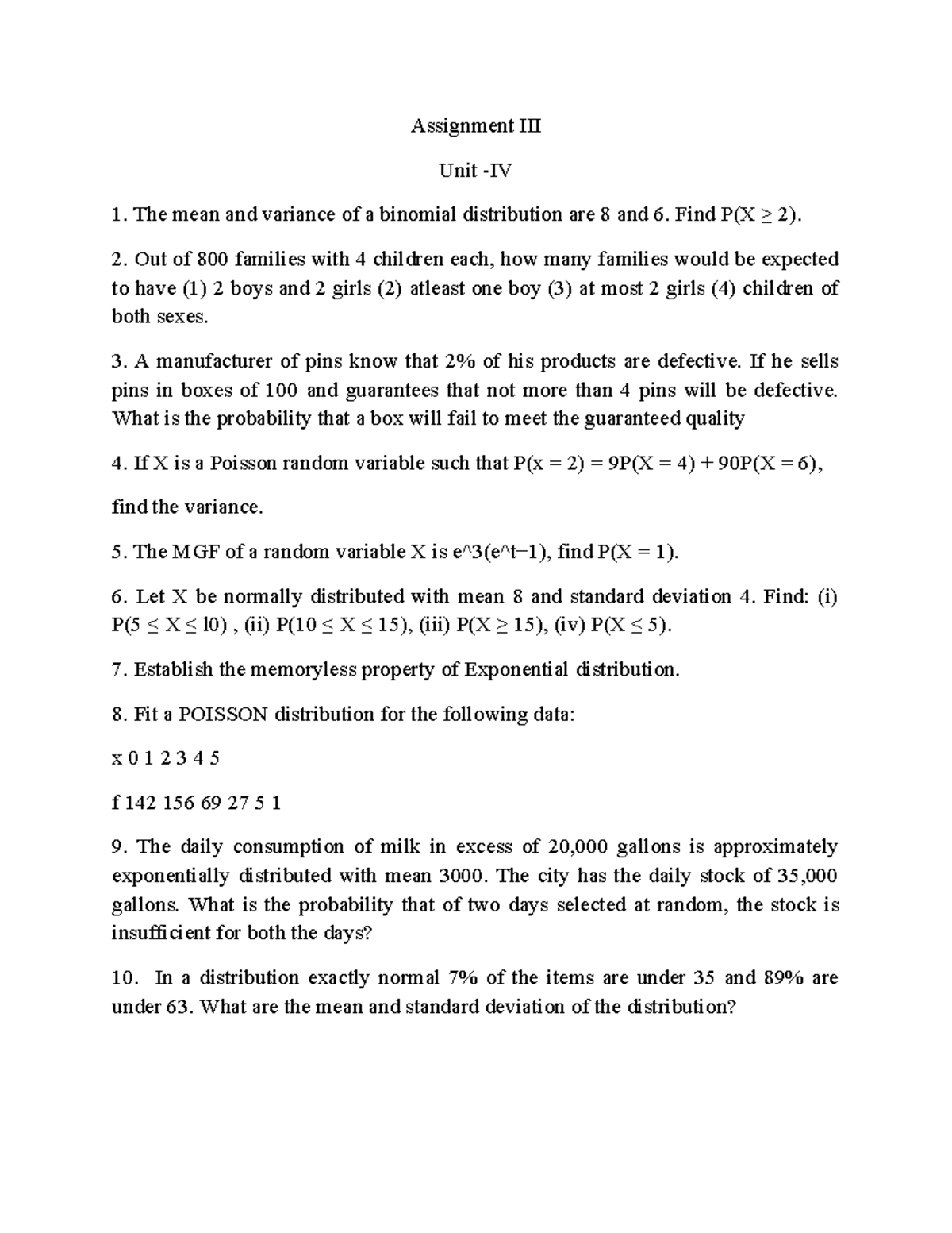 Assignment III Assignment III Unit IV The Mean And Variance Of A assignment-iii-assignment-iii-unit-iv-the-mean-and-variance-of-a