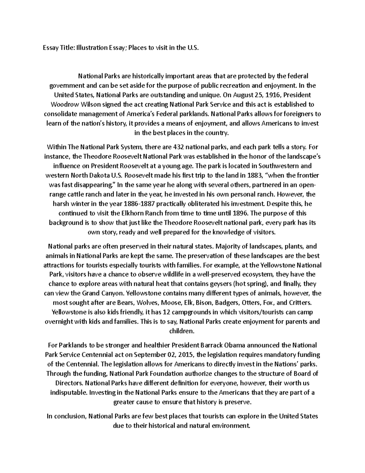 Illustration Essay - National Parks are historically important areas ...