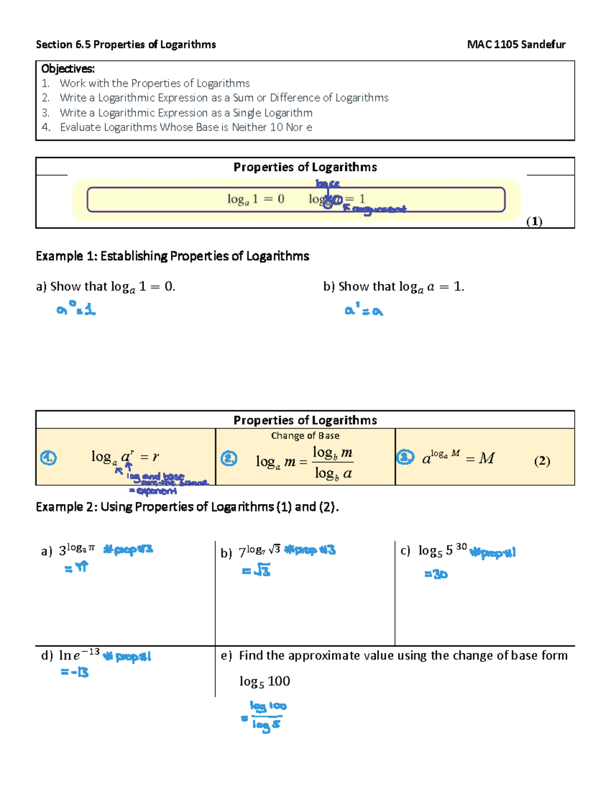 Unit VI 6.5 guided notes (PROP OF LOG) - Section 6 Properties of ... Unit VI 6.5 guided notes (PROP OF LOG) - Section 6 Properties of ...