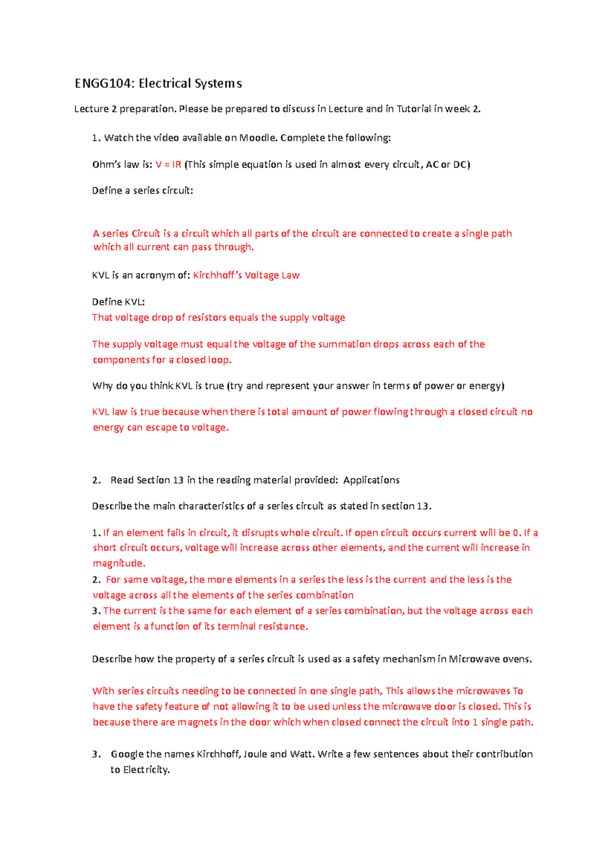 ENGG104 lecture 2 Prep Complete - ENGG104: Electrical Systems Lecture 2 preparation. Please be ...