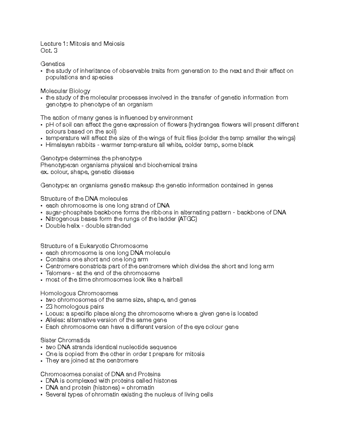 BIOL-Mitosis and Meiosis - Lecture 1: Mitosis and Meiosis Oct. 3 ...