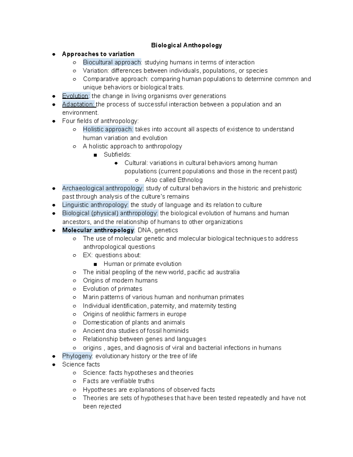 Biological Anthro - notes - Biological Anthopology Approaches to ...