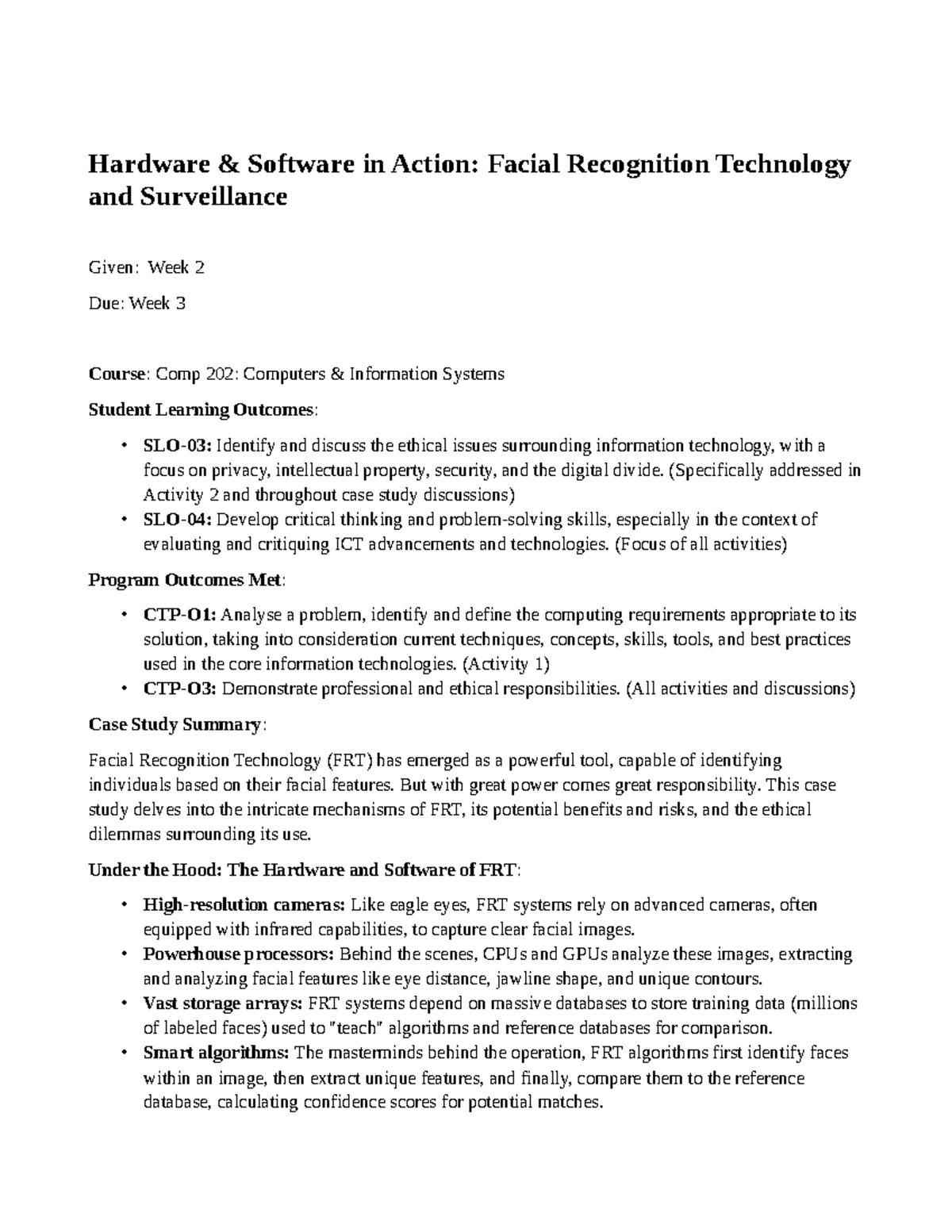 Case study 1 - Hardware & Software in Action: Facial Recognition Technology and Surveillance ...