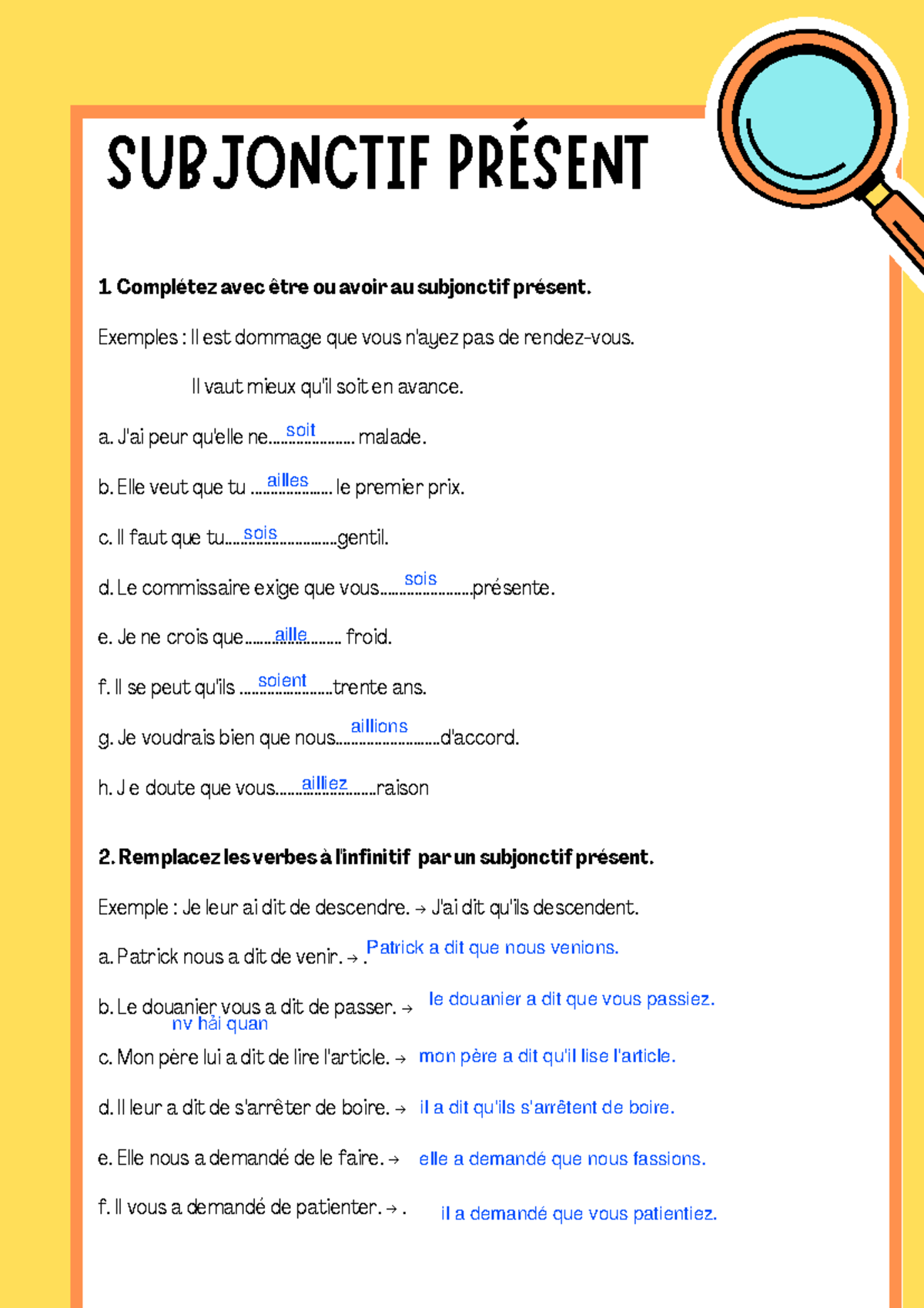 Subjonctif présent-3 - Complétez avec être ou avoir au subjonctif ...