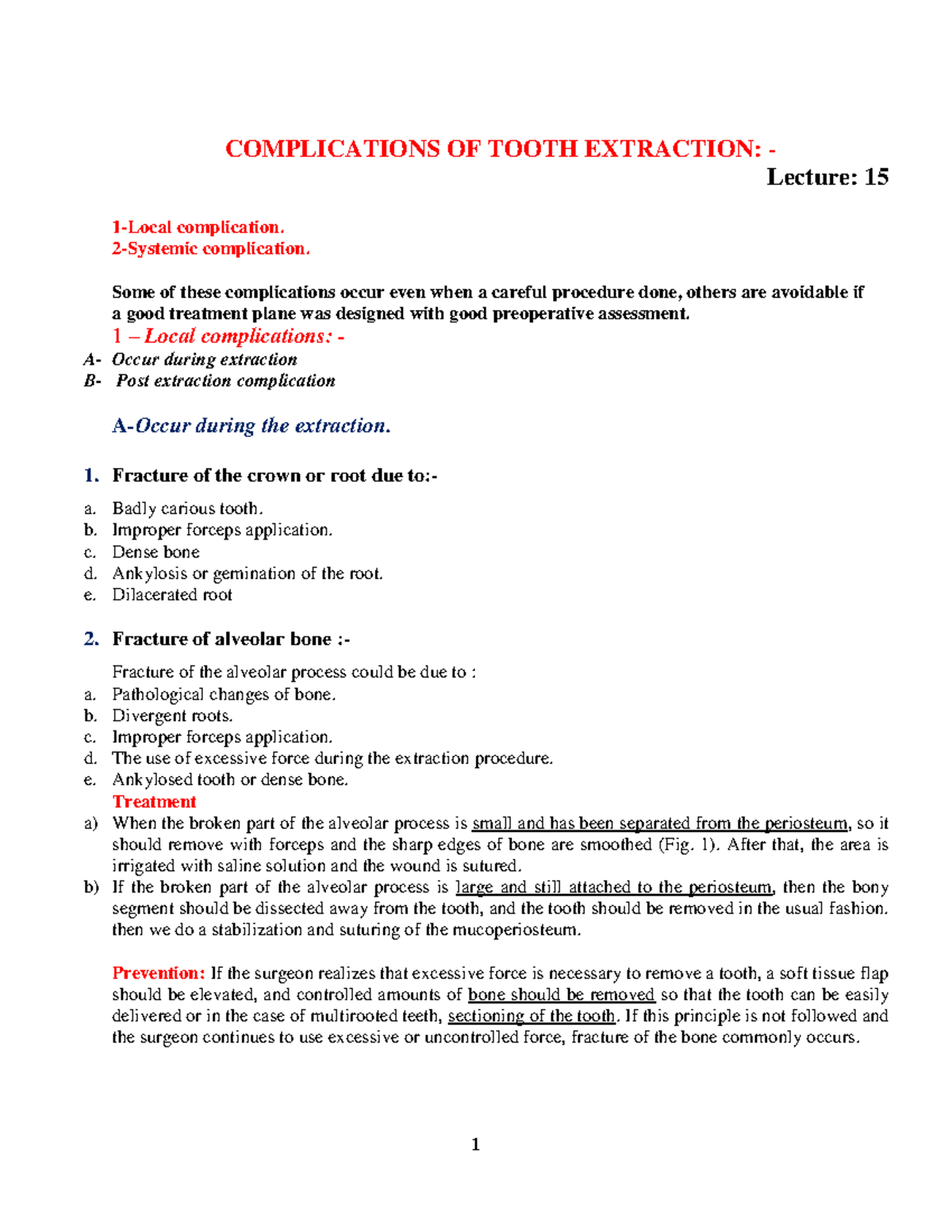 Lec(20) complications of extraction - COMPLICATIONS OF TOOTH EXTRACTION ...