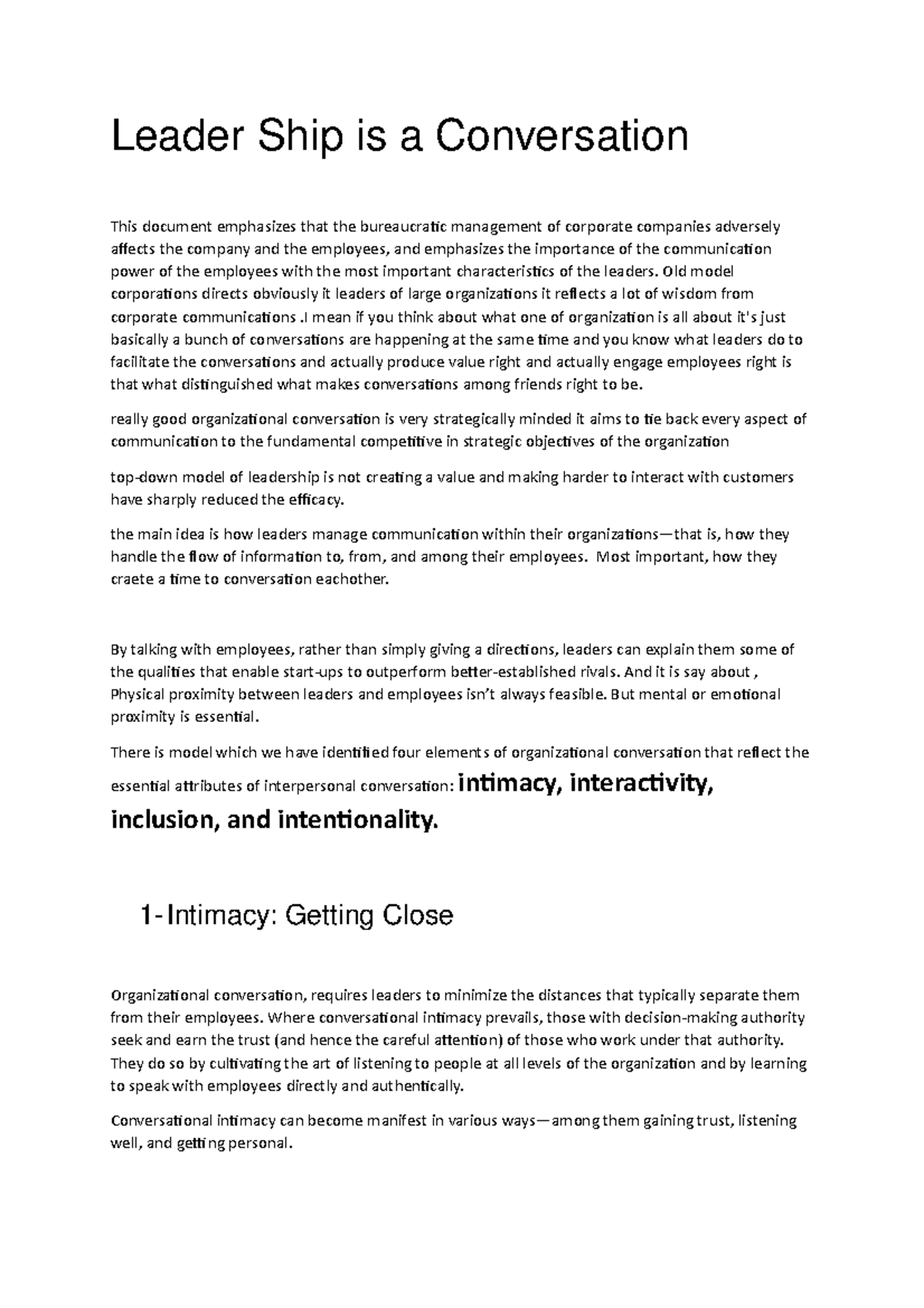 Leader Ship is conversation - Leader Ship is a Conversation This ...