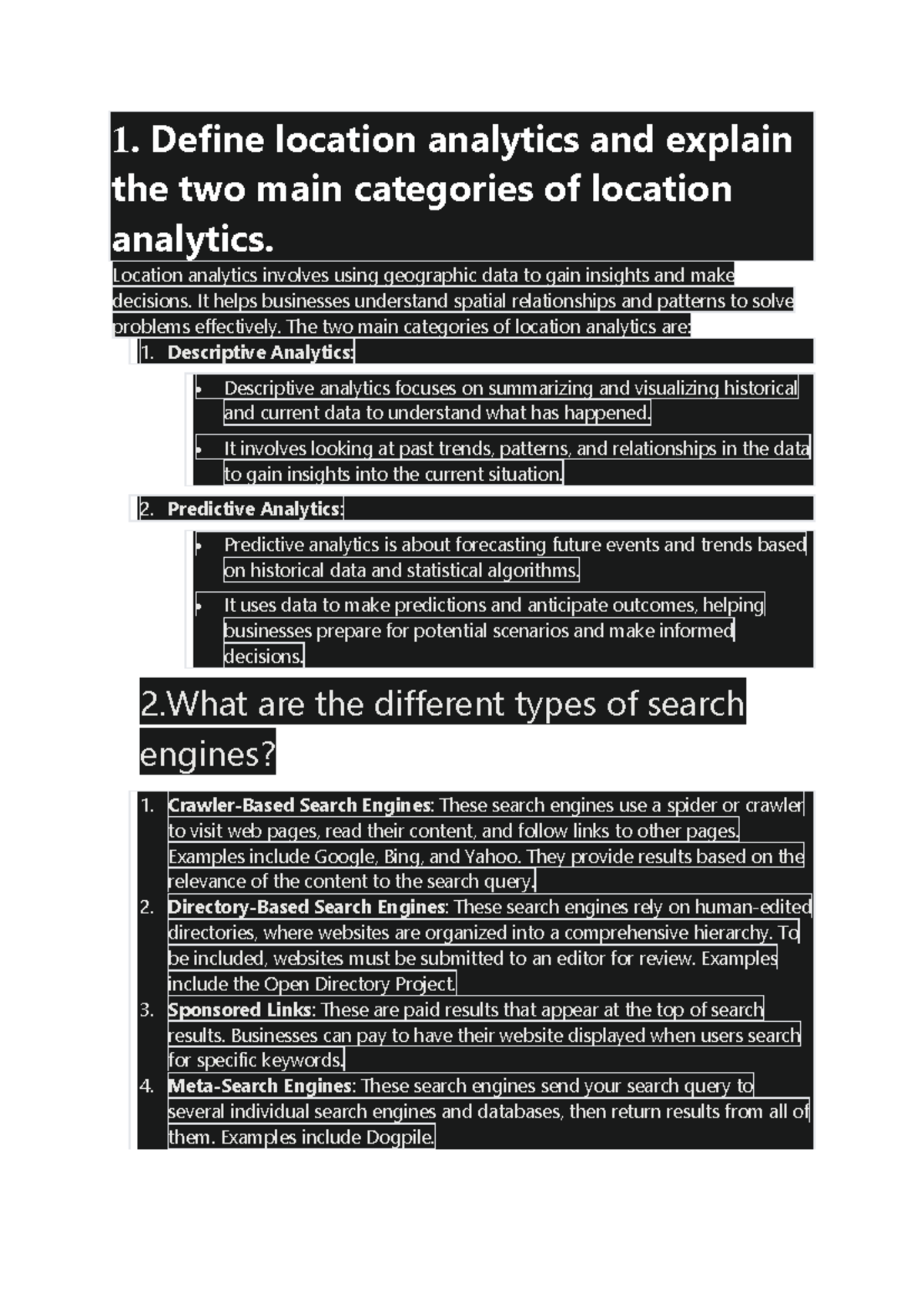 DF UT2 - 1. Define location analytics and explain the two main ...