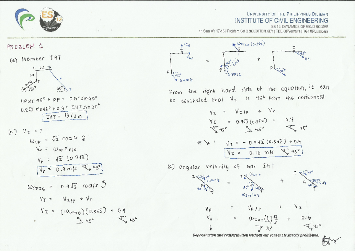 ES 12 1819A Problem Set 2 Solution Key - 53 13$“ 0 WW} 45° + PF = :mimmo . o 0/2- SIMS." - Studocu