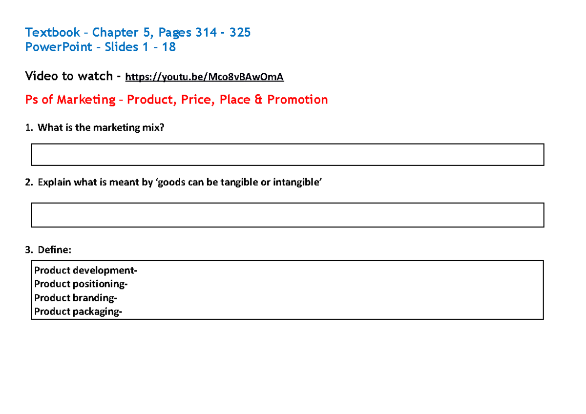Ps of Marketing - Helpful - Textbook – Chapter 5, Pages 314 - 325 ...