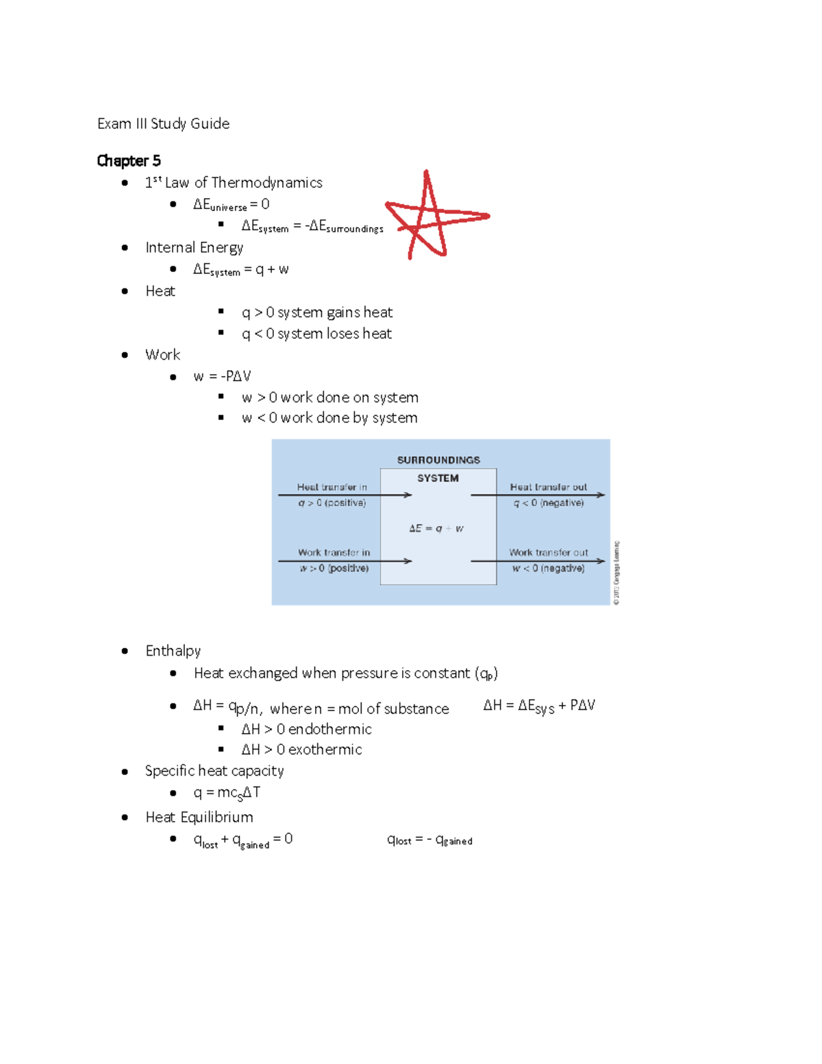 Exam III Study Guide - Exam III Study Guide Chapter 5 - 1 st Law of ...