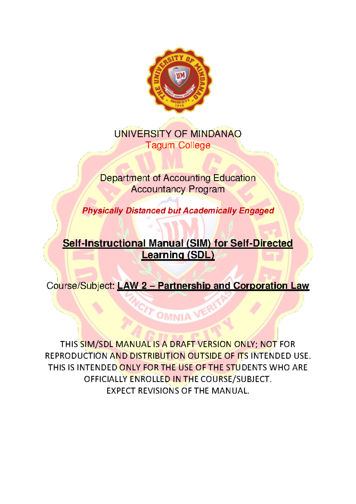 SIM LAW 2 Week 6-7 ULOb - notes - UNIVERSITY OF MINDANAO Tagum College ...