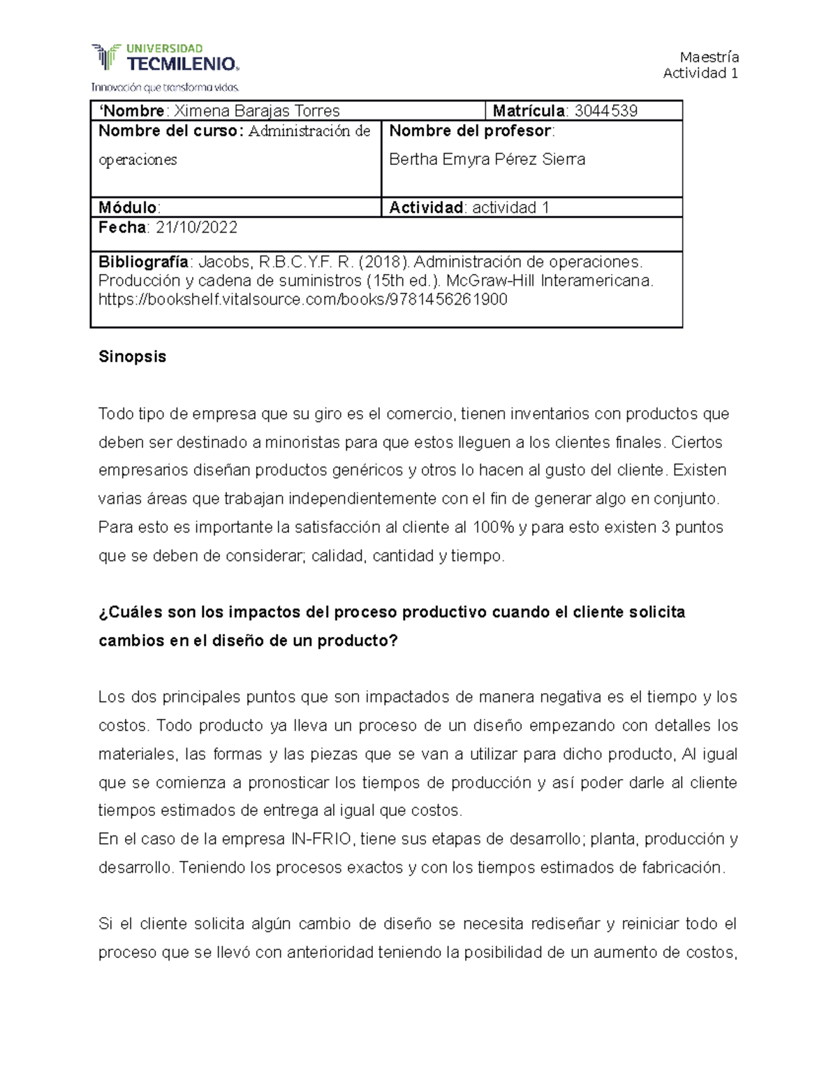 Actividad 1 - Maestría Actividad 1 ‘Nombre: Ximena Barajas Torres ...