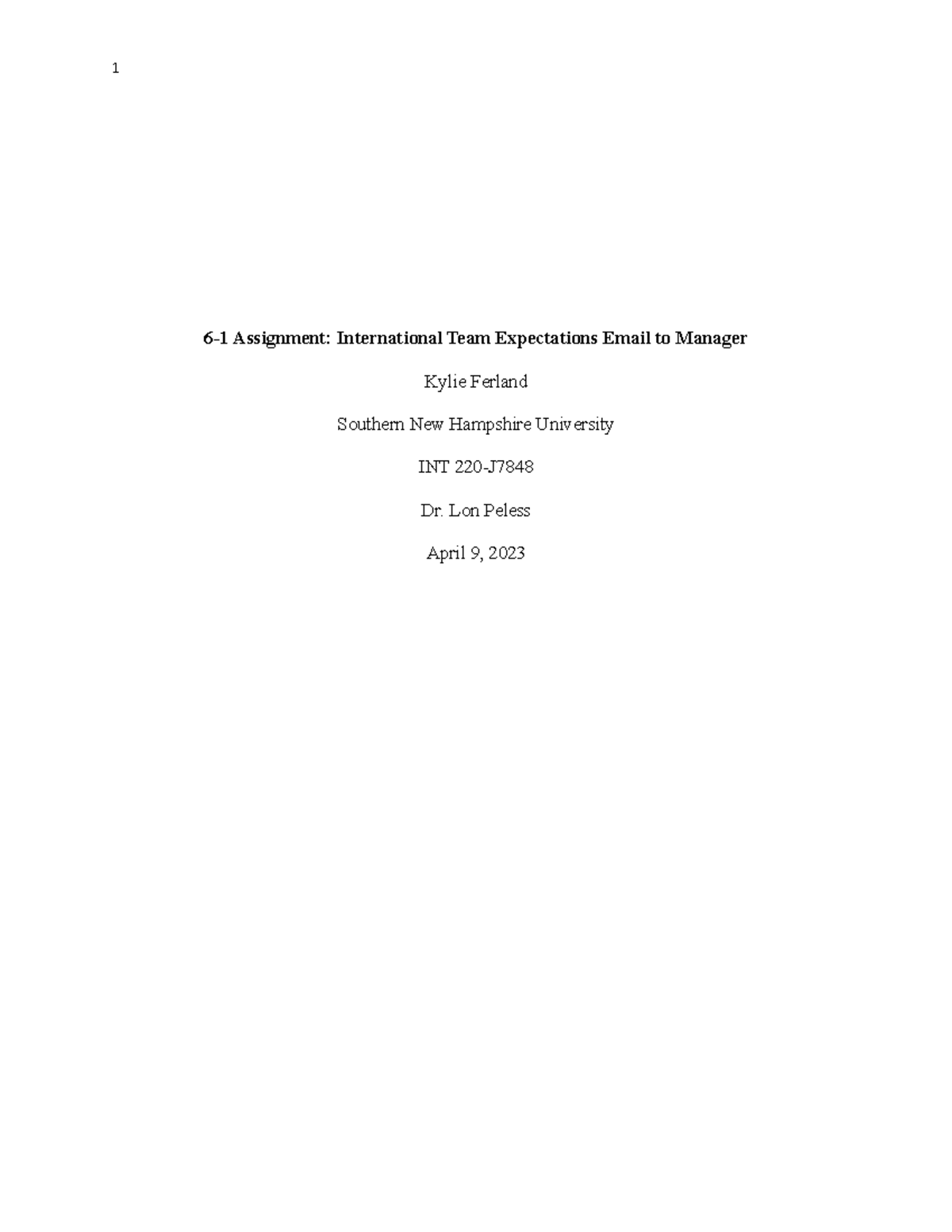 Ferland Module 6-1 Assignment - 6-1 Assignment: International Team ...