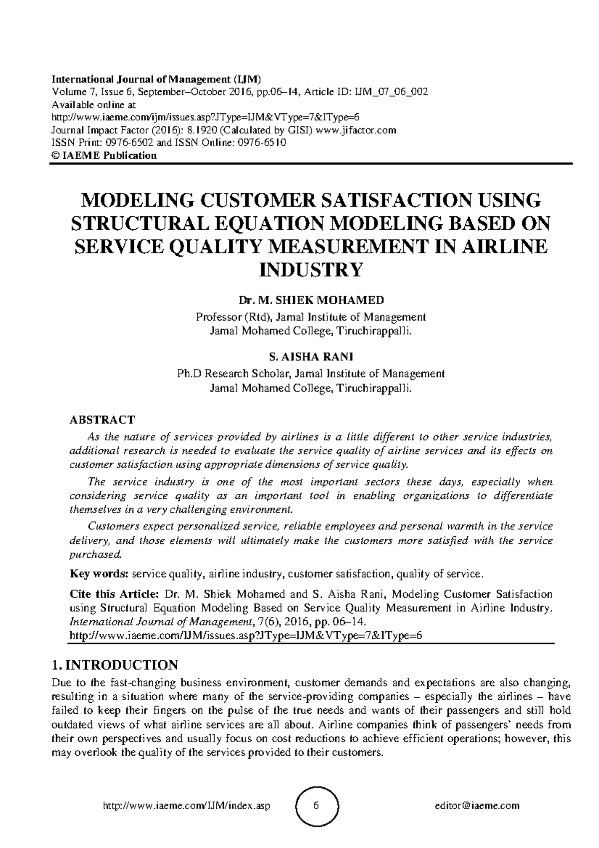 1 Ijm Modeling Customer Satisfaction Using Structural Equation Modeling International Journal