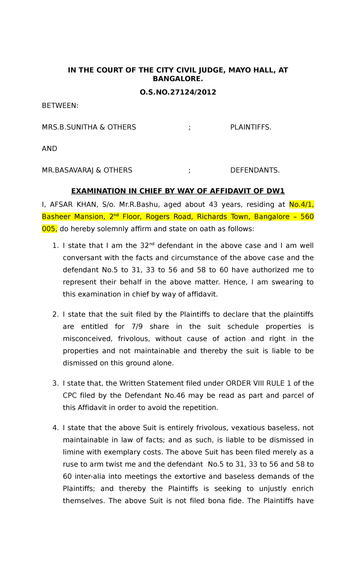 Examination IN Chief in OS No.27124 of 2012 (04-10-2023) - IN THE COURT ...