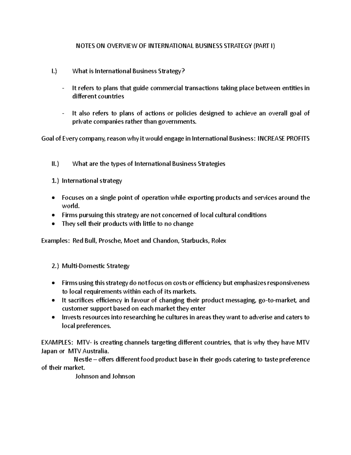 Notes ON International Business - NOTES ON OVERVIEW OF INTERNATIONAL ...