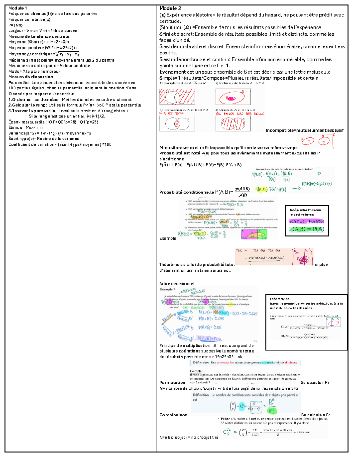 Feuille aide mémoire prob et stats - Module 1 Fréquence absolue(f)(nb ...