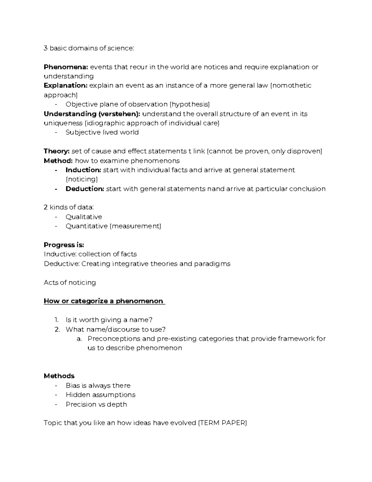 Lec 2 - lec notes - 3 basic domains of science: Phenomena: events that ...