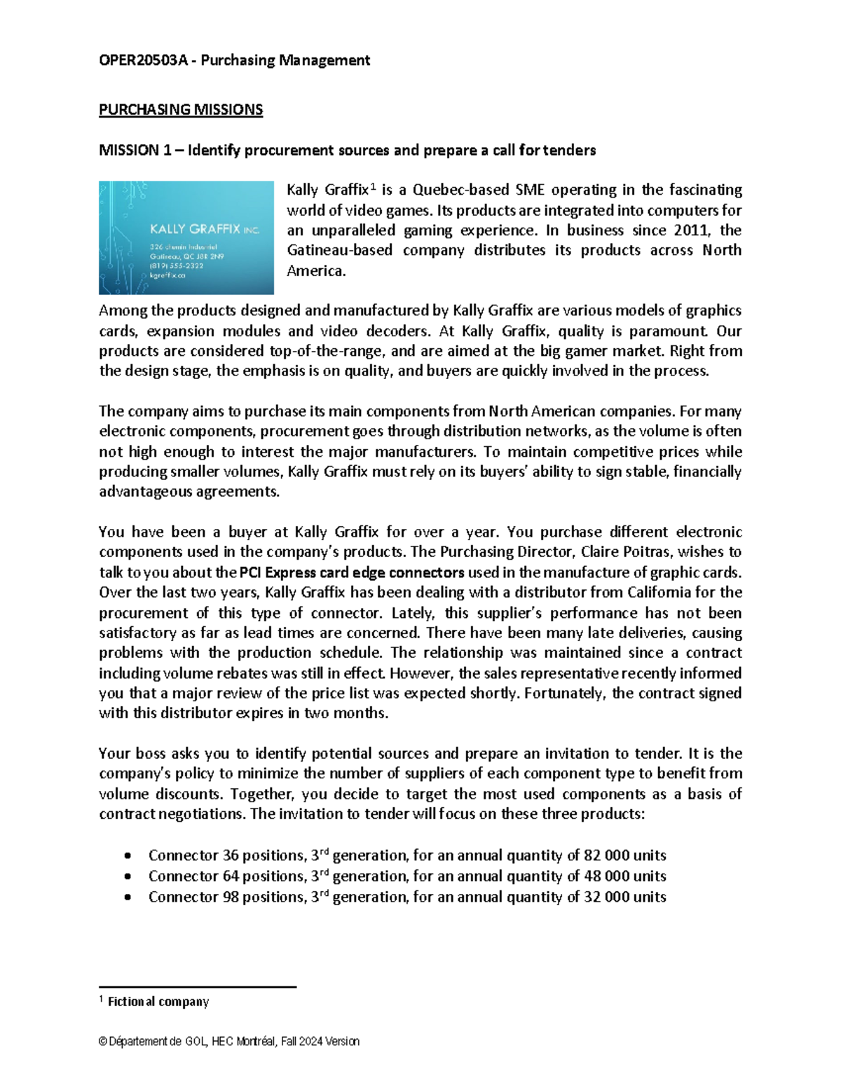 Purchasing mission 1 - Fall 24 - OPER20503A - Purchasing Management ...